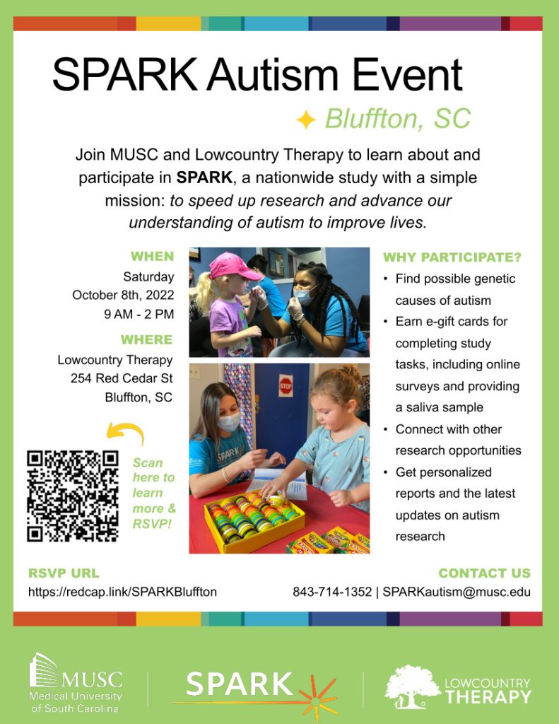 RESCHEDULED: Bluffton SPARK Autism Research Event – Project Rex
